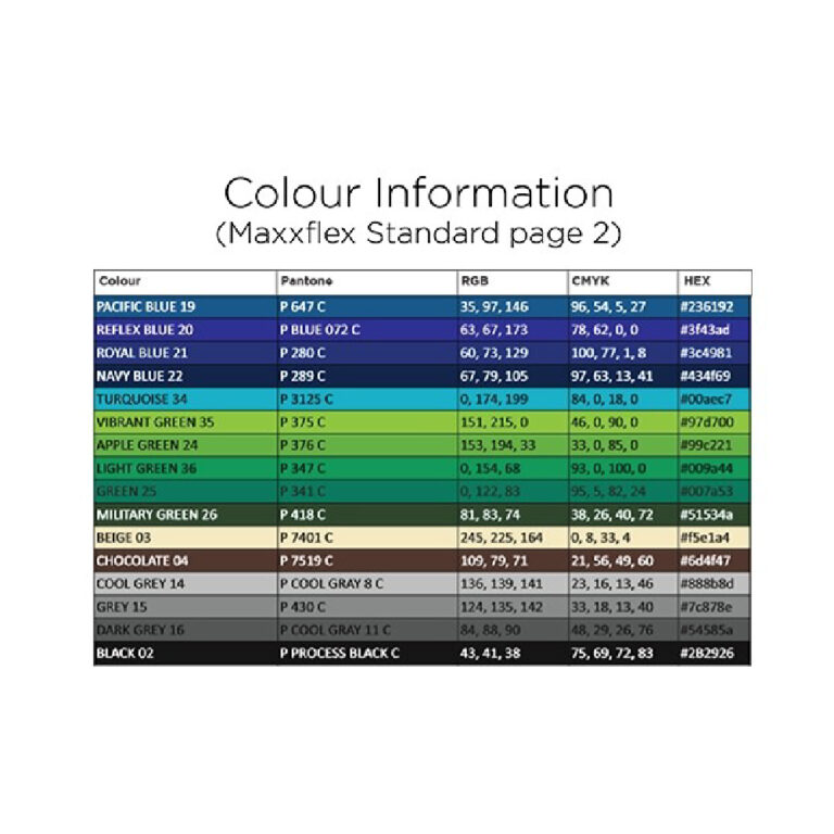 Maxxflex Standard Colours - Amaya Sales UK